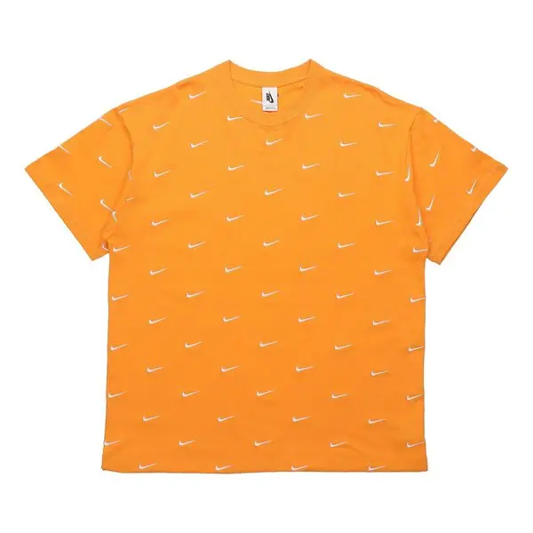 Nike Nrg Swoosh Logo Tee Full Print Logo Embroidered Short Sleeve T-shirt - Yellow