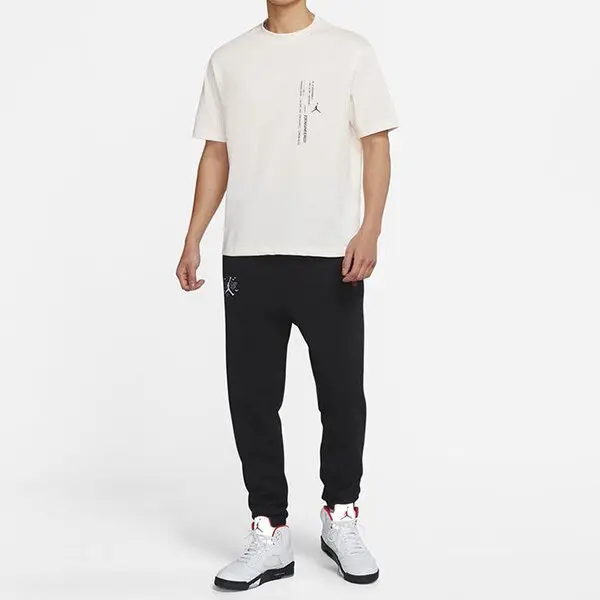 JORDAN Solid Color Flying Logo Round Neck Short Sleeve White