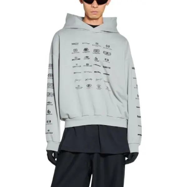 Balenciaga Archives Logos Hoodie - Light Grey