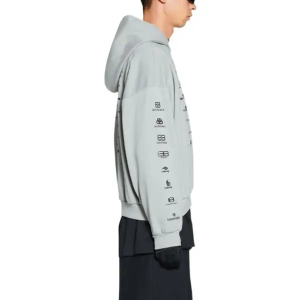 Balenciaga Archives Logos Hoodie - Light Grey