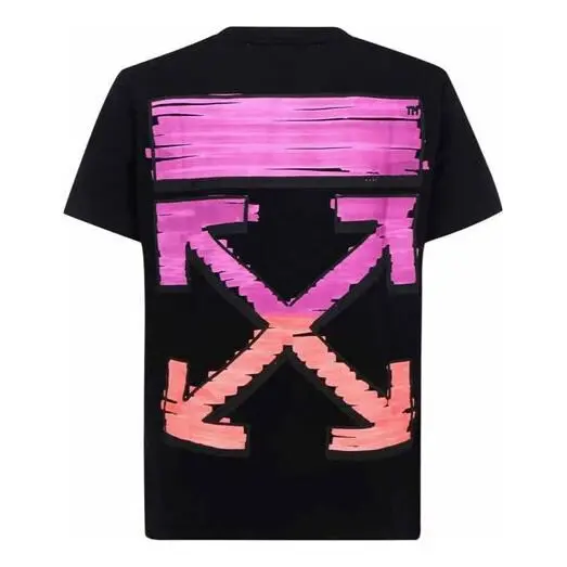 Off-White Short Sleeve Cotton T-shirt With Arrow Logo - Black