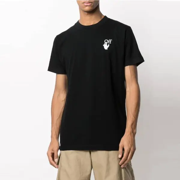 Off-White Short Sleeve Cotton T-shirt With Arrow Logo - Black