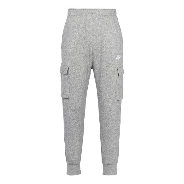Nike Club Fleece Cargo Multiple Pockets Stay Warm Bundle Feet Sports Long Pants Gray - Grey
