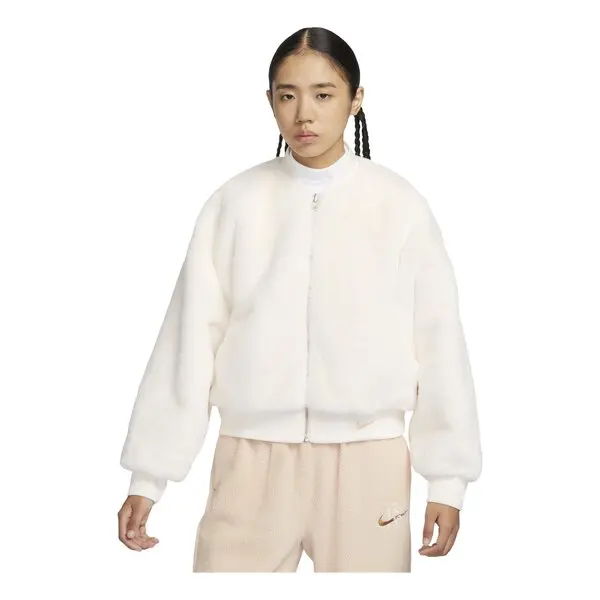 Nike Reversible Faux Fur Bomber Jacket - Sail/sand