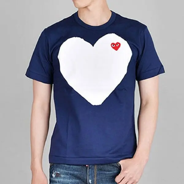 Play Comme Des Garcon White Heart T-shirt - Navy