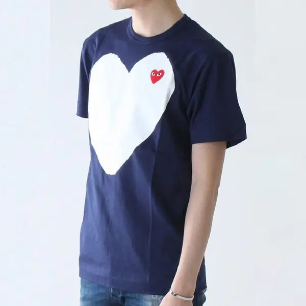 Play Comme Des Garcon White Heart T-shirt - Navy