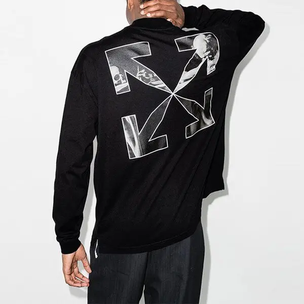 Off-White Fw21 Logo Alphabet Arrow Round Neck Long Sleeves Loose Fit Black T-shirt