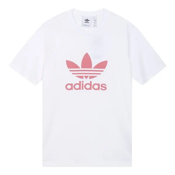 Adidas Originals Trefoil Logo Printing Sports Round Neck Short Sleeve - White