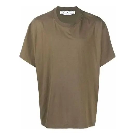 Off-White Diag Tab Solid Color Round Neck Short Sleeve Olive Green - Default Color