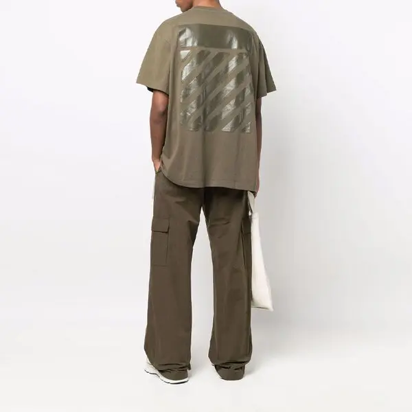 Off-White Diag Tab Solid Color Round Neck Short Sleeve Olive Green - Default Color
