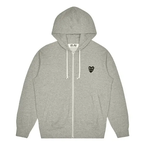 Play Comme Des Garcon Zip Up Hoodie With Black Heart - Grey
