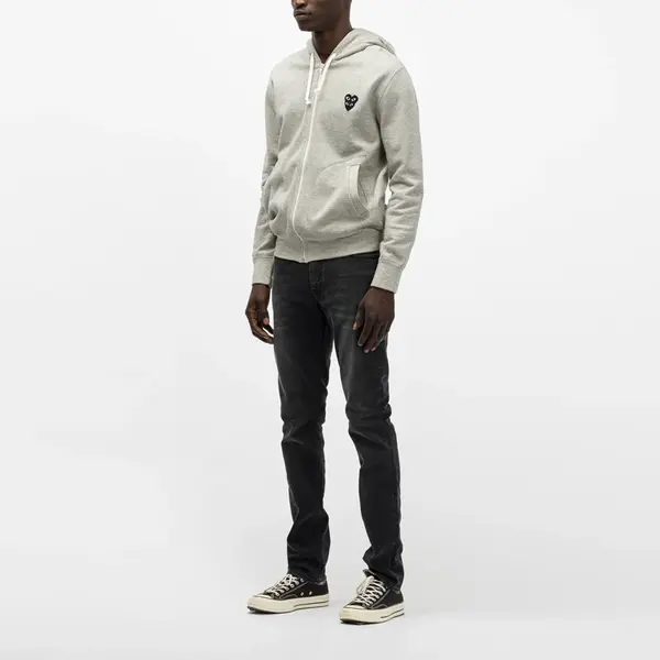 Play Comme Des Garcon Zip Up Hoodie With Black Heart - Grey