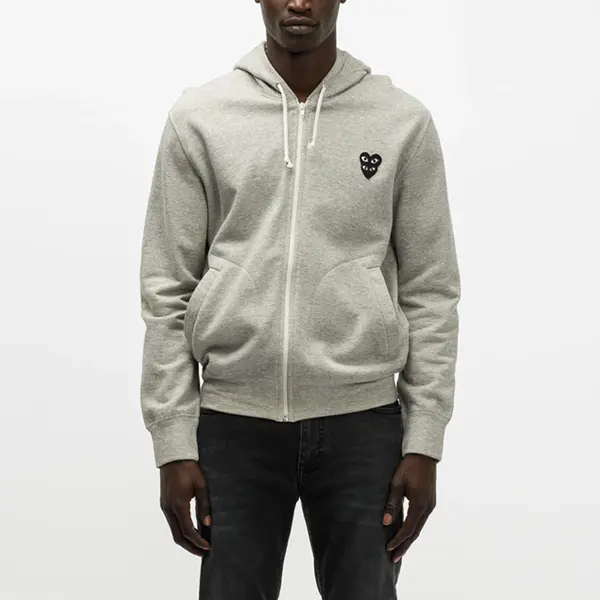 Play Comme Des Garcon Zip Up Hoodie With Black Heart - Grey