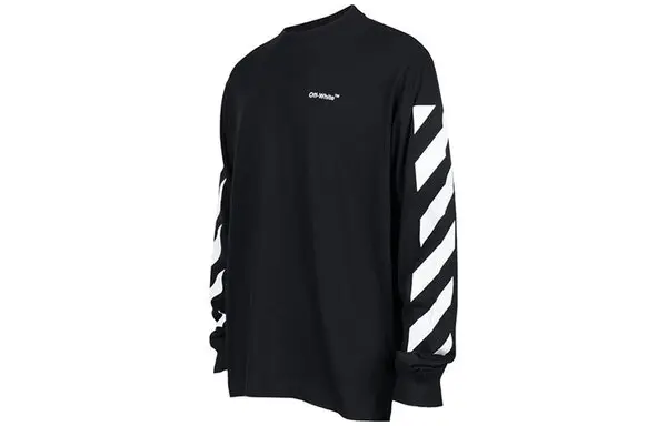 Off-White Ss22 Diag Alphabet Stripe Pattern Pullover Long Sleeves Loose Fit Black T-shirt