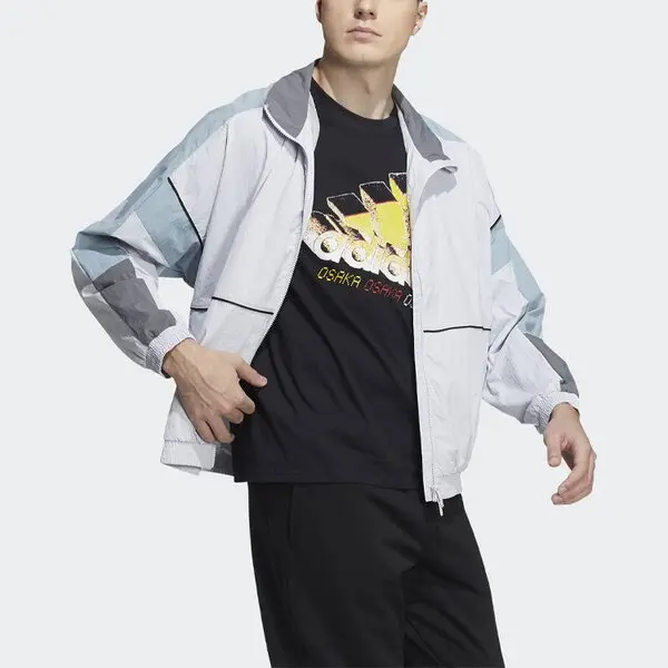 Adidas Contrasting Color Stand Collar Zip-up Track Jacket