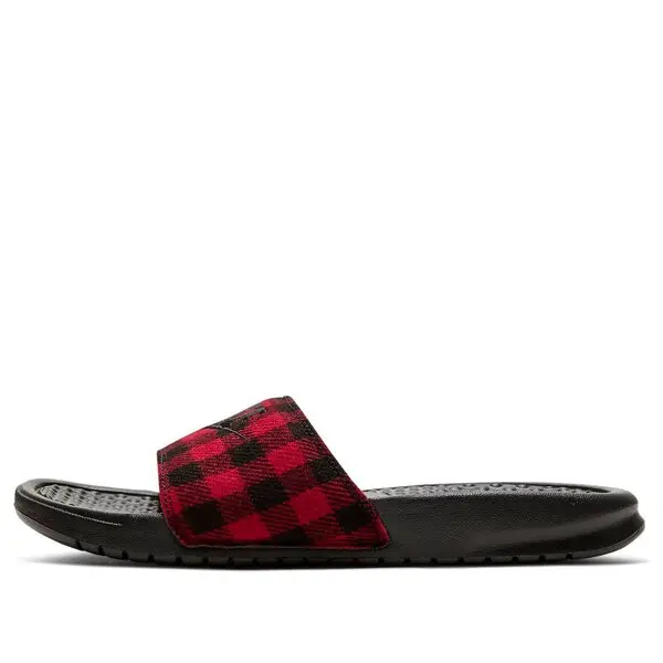 Nike Benassi Jdi Se Plaid Slippers - Red/black