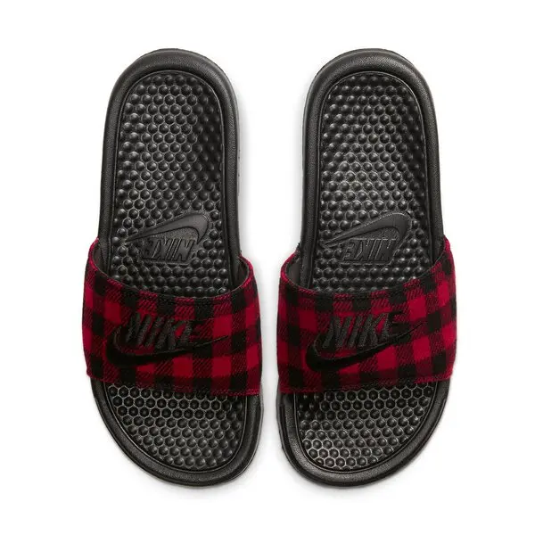 Nike Benassi Jdi Se Plaid Slippers - Red/black