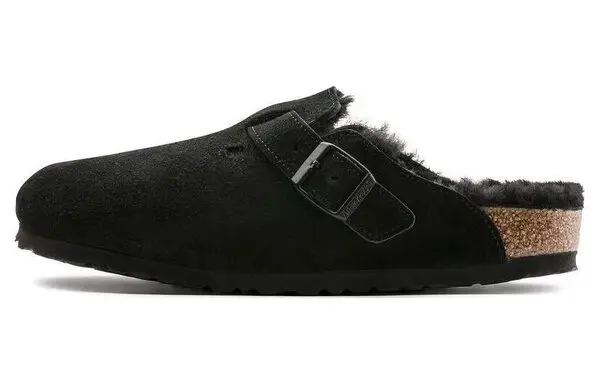 BIRKENSTOCK Boston Suede Leather Clogs With Fur Lining - Black