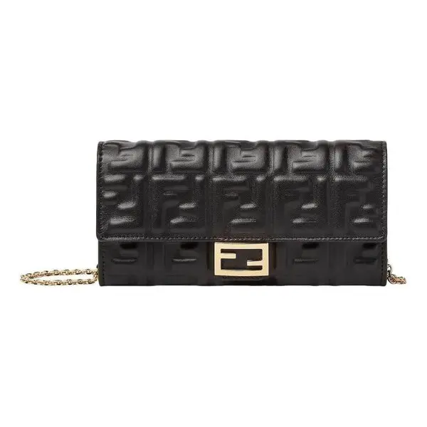 Fendi Baguette Continental With Chain - Black