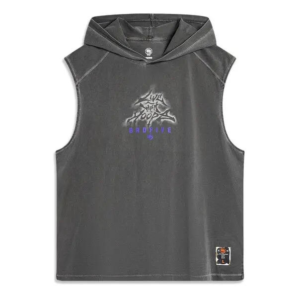LI-NING Badfive Graphic Sleeveless Hoodie - Washed Grey