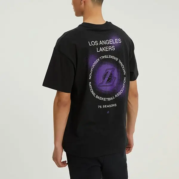 Nike X Nba Crossover Los Angeles Lakers Courtside Pattern Printing Round Neck Short Sleeve Black