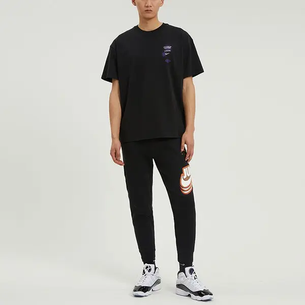 Nike X Nba Crossover Los Angeles Lakers Courtside Pattern Printing Round Neck Short Sleeve Black - Multi-color