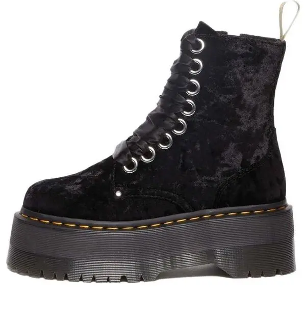 Dr. Martens Vegan Jadon Max Crushed Velvet Platform Boots - Black