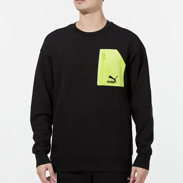 PUMA Contrasting Colors Zipper Pocket Pullover - Black