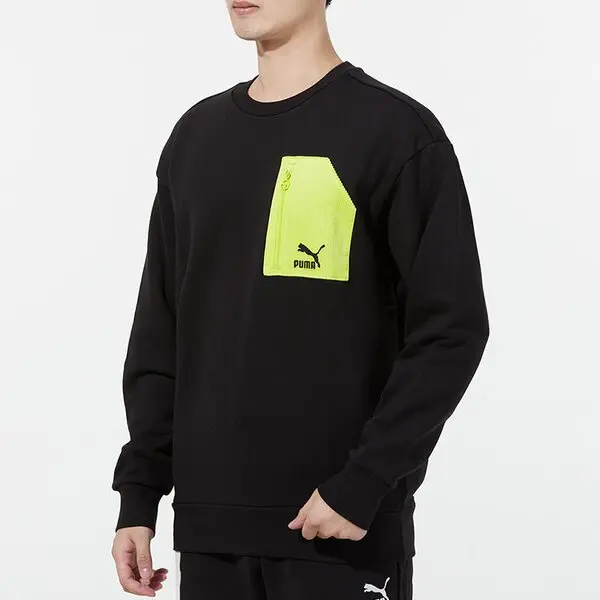 PUMA Contrasting Colors Zipper Pocket Pullover - Black
