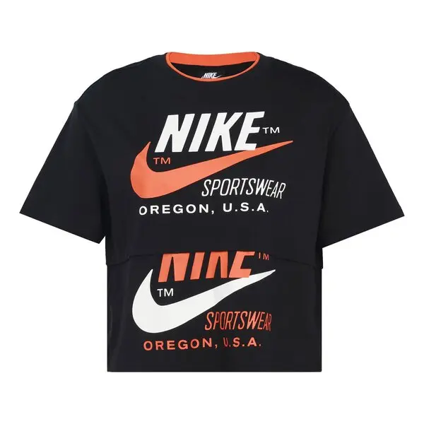 Nike Logo Splicing Short Sleeve T-shirt - Black/multi-color