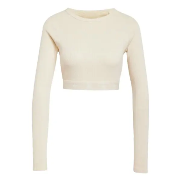 Adidas Ribbed Long Sleeve Crop Top - White