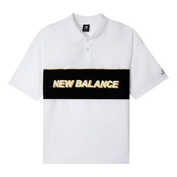 NEW BALANCE Logo Print Polo T-shirt Asia Sizing 'white Black - White/black