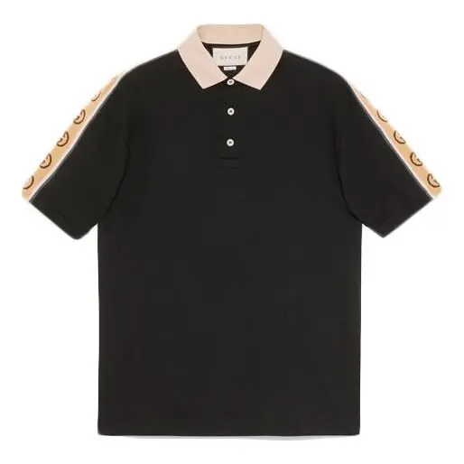 Gucci Interlock Double G Stripe Polo Shirt - Black