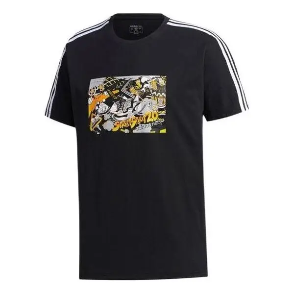 Adidas Neo Casual Breathable Sports Stripe Printing Short Sleeve Black T-shirt - Default Color