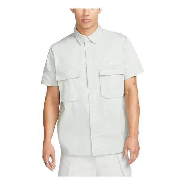 Nike Life Woven Military Short-sleeve Button-down Shirt 'light - Silver