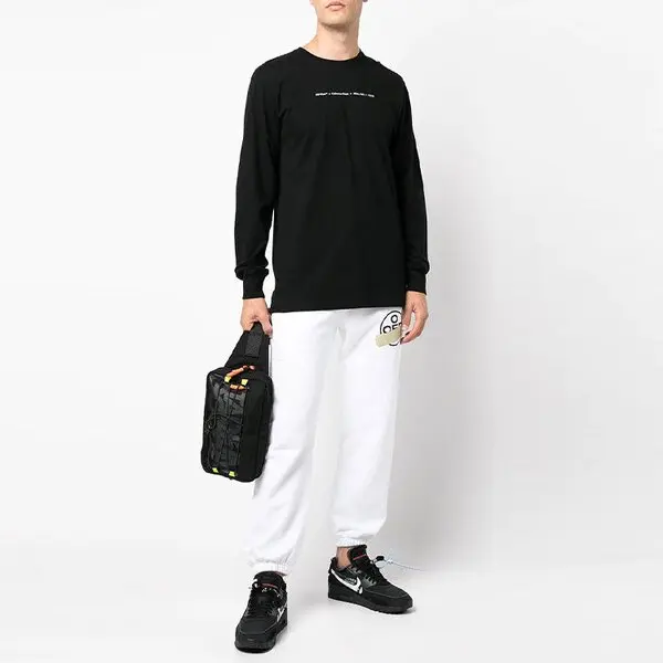 Off-White Cotton Arrow Logo Printing Round Neck Long Sleeves Black