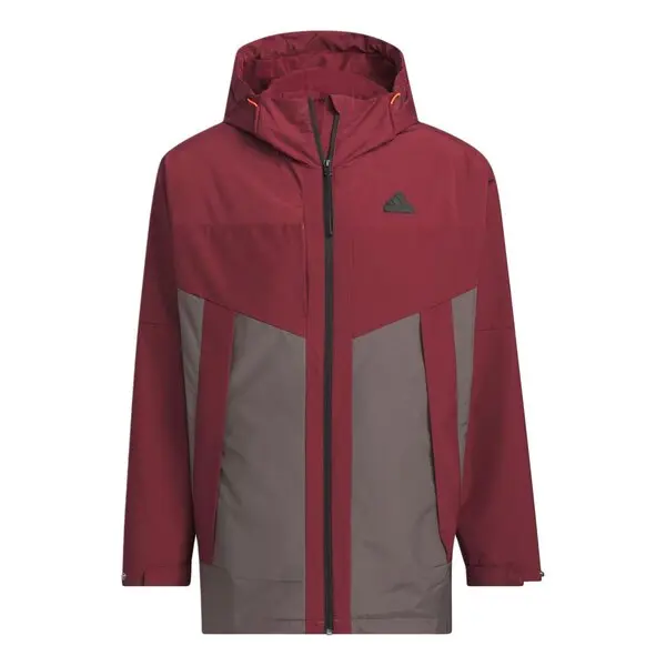 Adidas Color Blocked Hooded Jacket With Zip Up Closure - Red/grey