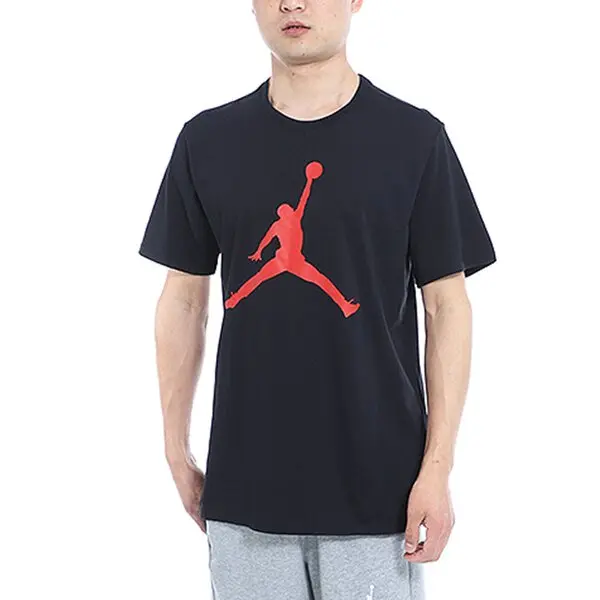 JORDAN Casual Sports Round Neck Large Logo Short Sleeve - Black