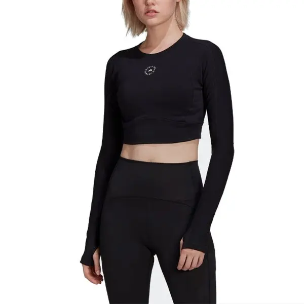 Adidas By Stella Mccartney Truestrength Cropped Long Sleeve T-shirt - Black