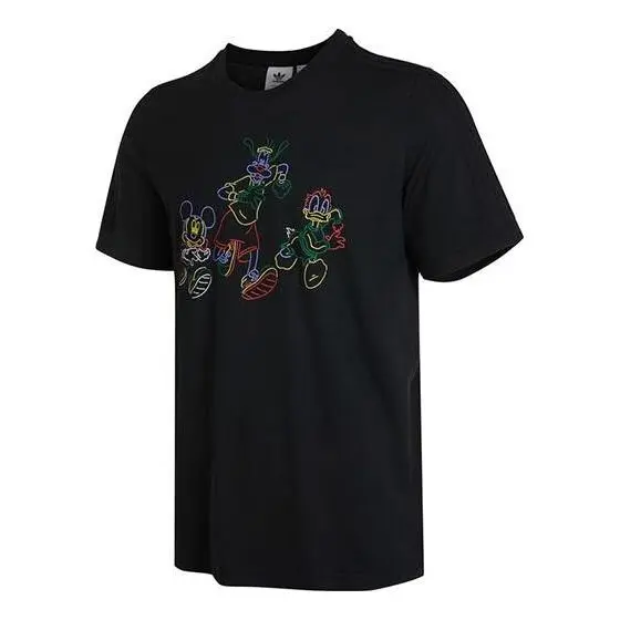 Adidas Originals X Disney Crossover Mickey Cartoon Printing Round Neck Short Sleeve Black - Multi-color