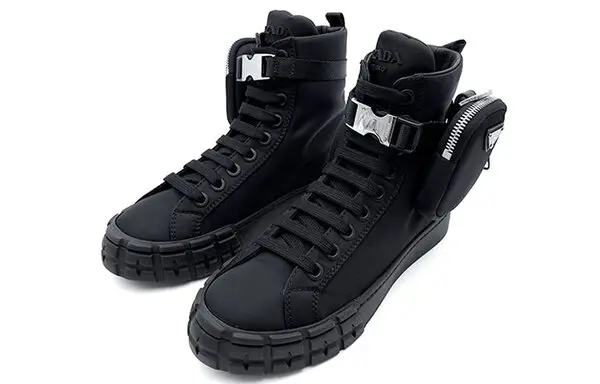 Prada Wheel Re-nylon Hight Sneakers With Detachable Pouch