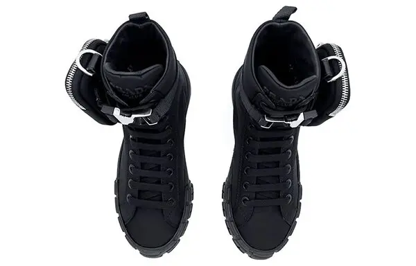 Prada Wheel Re-nylon Hight Sneakers With Detachable Pouch