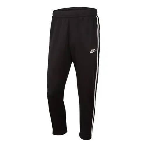 Nike Side Stripe Print Pants Foot Zipper Knit Sports Trousers - Black