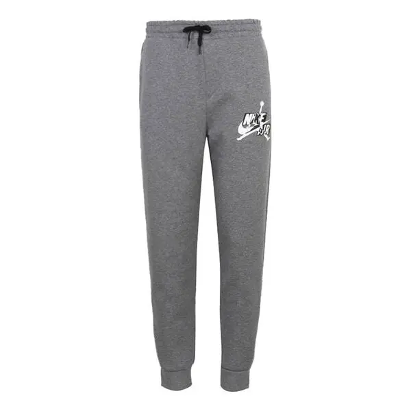 JORDAN Jumpman Classics Flying Printing Drawstring Fleece Lined Slim Fit Pants - Gray