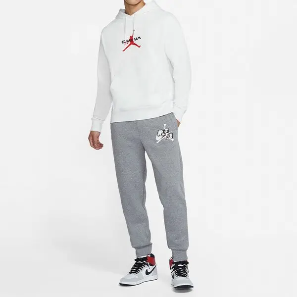 JORDAN Jumpman Classics Flying Printing Drawstring Fleece Lined Slim Fit Pants - Gray