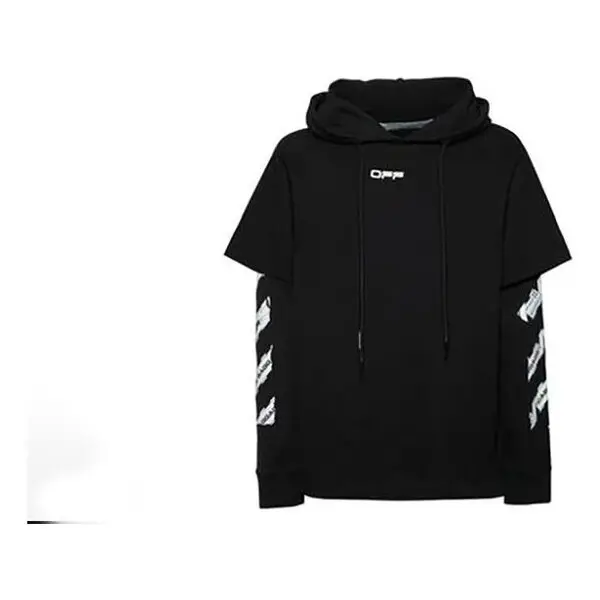 Off-White Long Sleeve Layered Hoodie With Printed Detail - Black