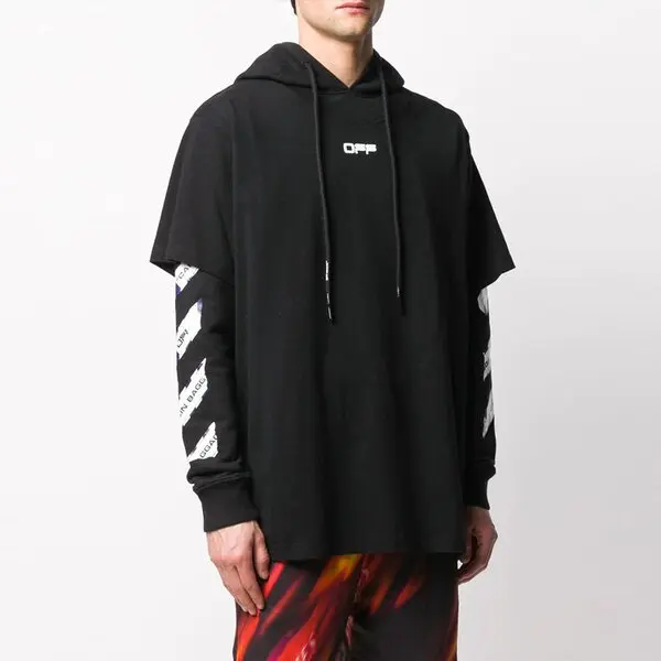 Off-White Long Sleeve Layered Hoodie With Printed Detail