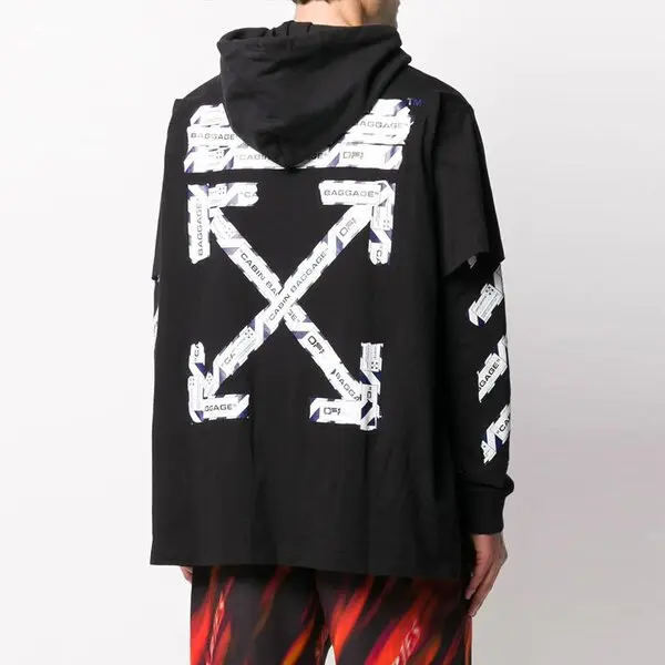 Off-White Long Sleeve Layered Hoodie With Printed Detail