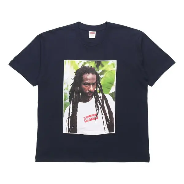 Supreme Ss19 Buju Banton Tee Reggae Character Printing Short Sleeve Navy - Blue