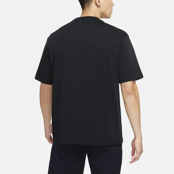 JORDAN Casual Solid Color Printing Round Neck Pullover Short Sleeve Black - Default Color